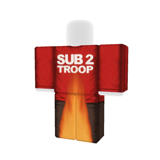 A red t-shirt with fire that says Sub 2 Troop - Skin for Roblox by ...